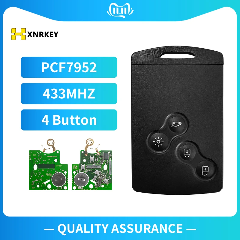 Xnrkey 4 Button Car Remote Key Card 433mhz Pcf7952 Chip Car Key For ...