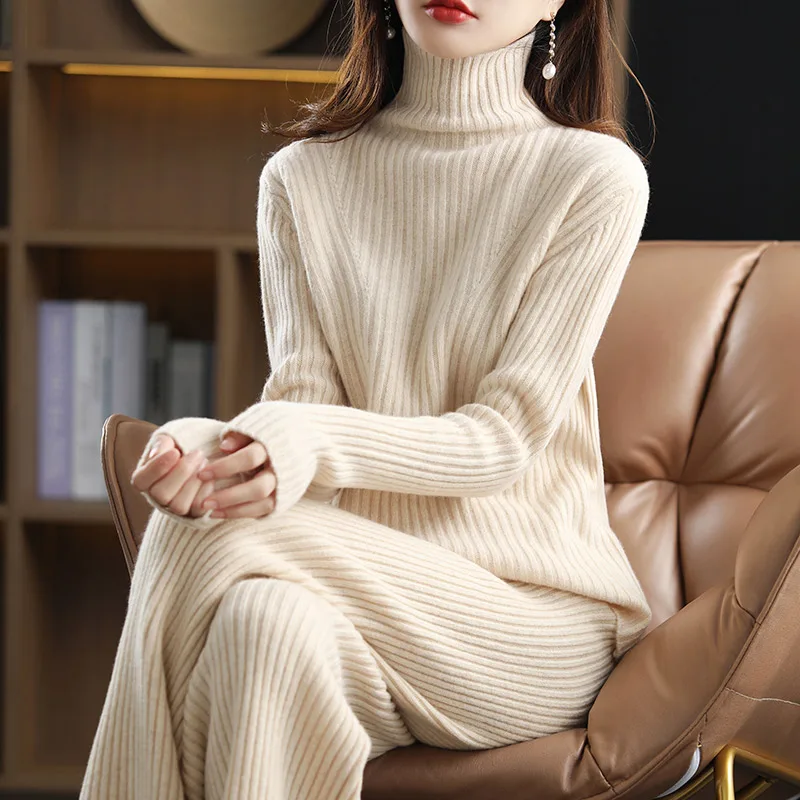 Women-s-100-pure-wool-suit-long-sleeved-slim-fit-sweater-solid-color ...