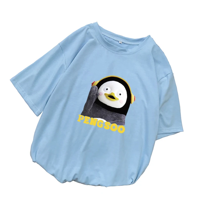 PENGSOO 여성용 여름 하라주쿠 카와이 만화 펭귄 프린트 한국 마스코트 상의, 캐주얼 반팔, 느슨한 한국 옷|티셔츠 ...