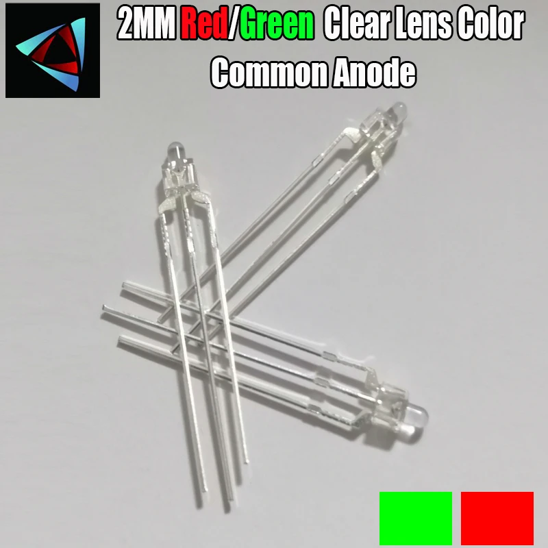 30pcs 2mm Led Diode Dual Color Red And Green Clear Lens Common Cathode ...