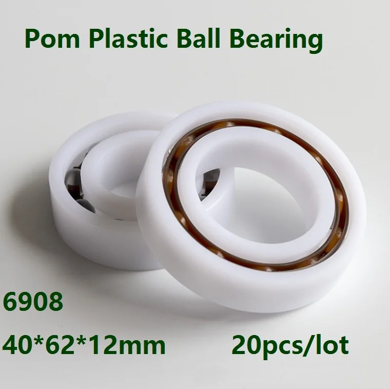 20 개/몫 6908 Pom 플라스틱 깊은 홈 볼 베어링 40 × 62 × 12mm 유리 공 나일론 케이지 POM 40*62 ...
