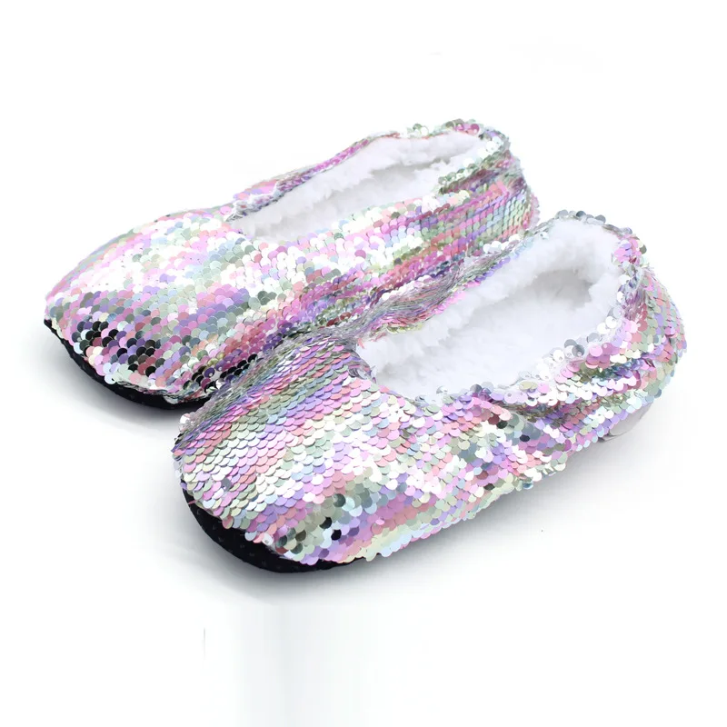 Sequined Rainbow Fleece Indoor Slippers - Queerks™