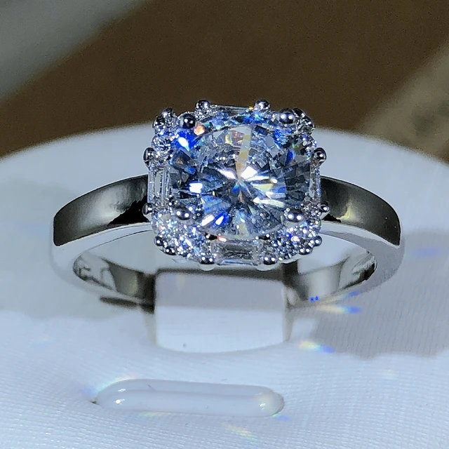 Original Four-claw 925 Silver Color Wedding Rings For Women Square ...