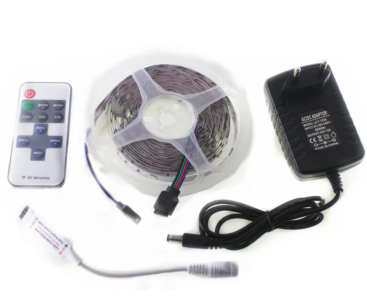 Tira de luces LED de 5M, SMD 5050, RGB, 30, RF, 11Key, mando a ...