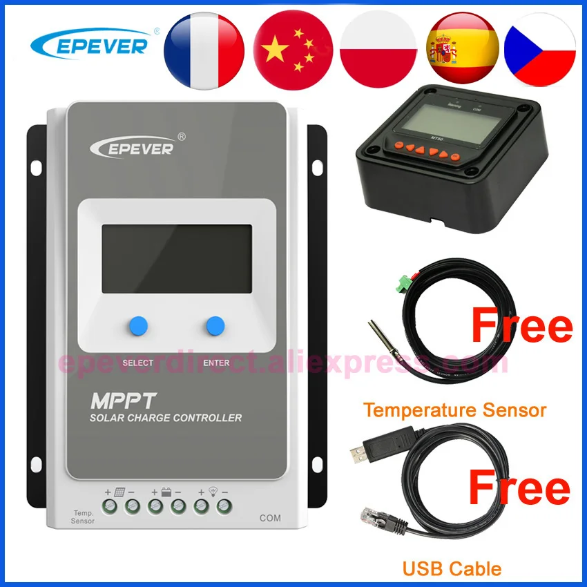 Epever — Tracker MPPT pour panneaux solaires, 12V/24V, 10A/20A/30A/40A, contrôleur de charge ...