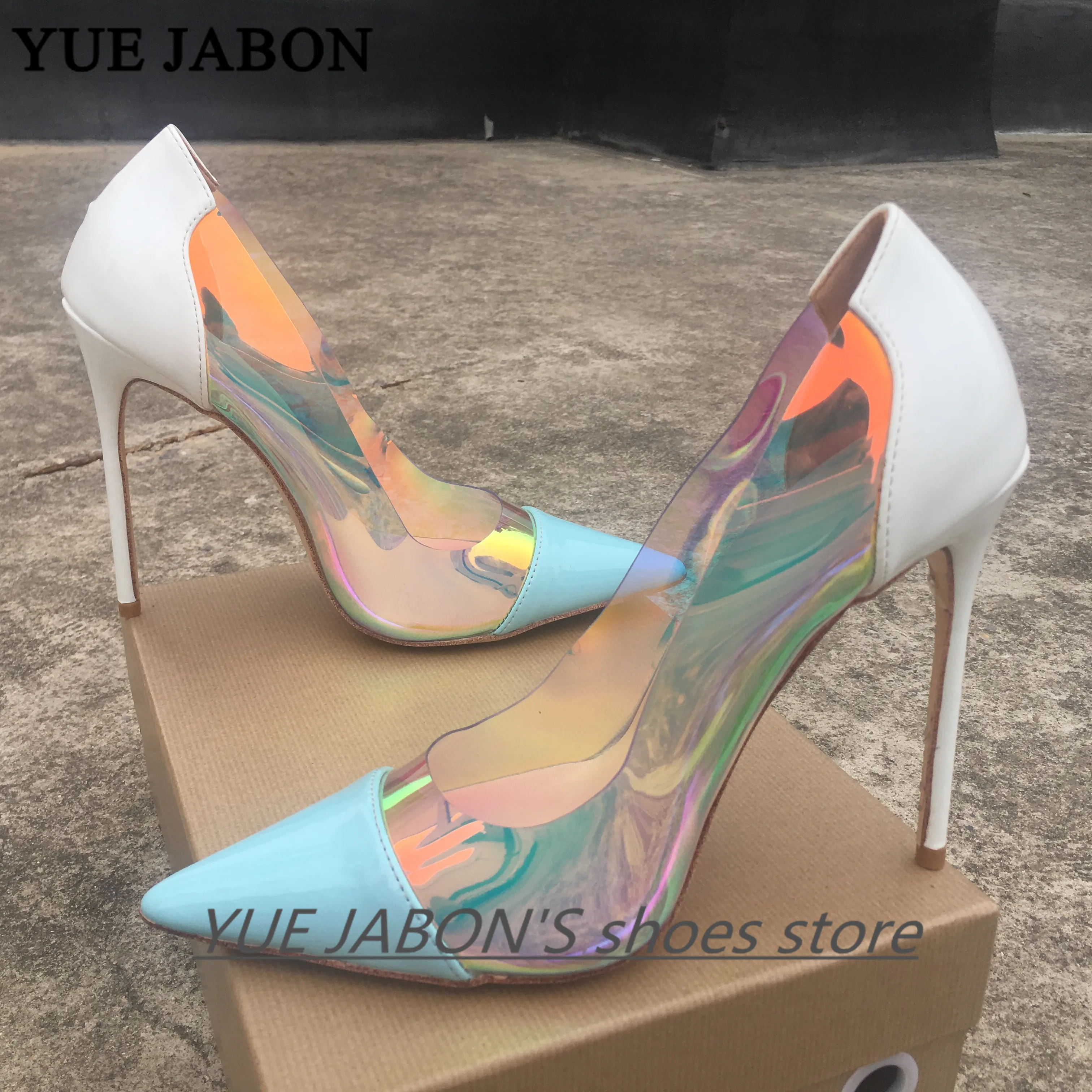 10/12cm Thin Heel Women's Shoes Pvc Patchwork Pumps Pointed Toe Pumps ...