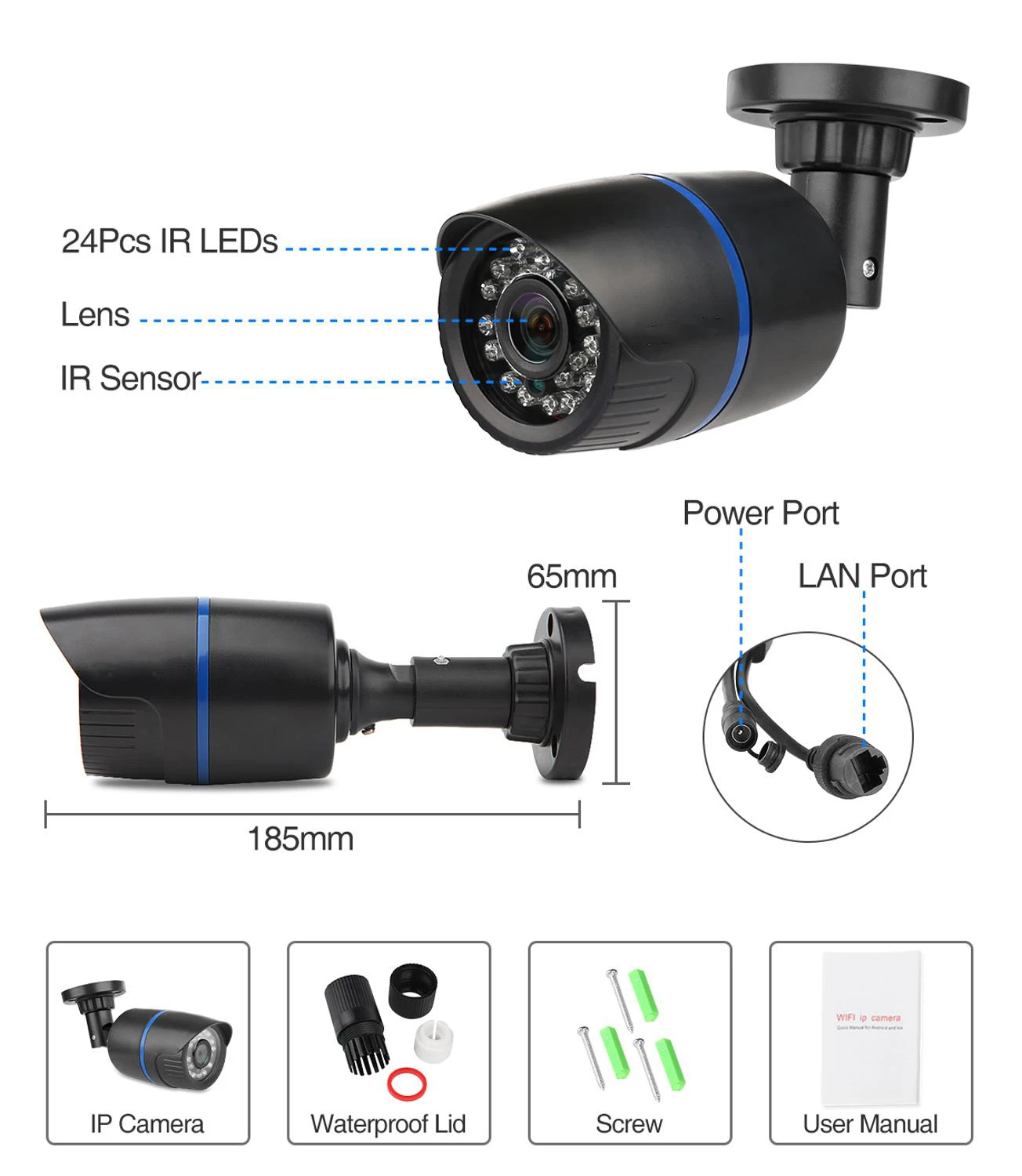 HD Wifi Беспроводная IP P2P CCTV камера с детектором движения, наружная камера, IP65 ...