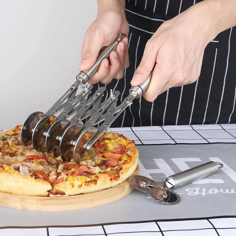 Stainless Steel Dough Pizza Cutter Adjustable Rollers