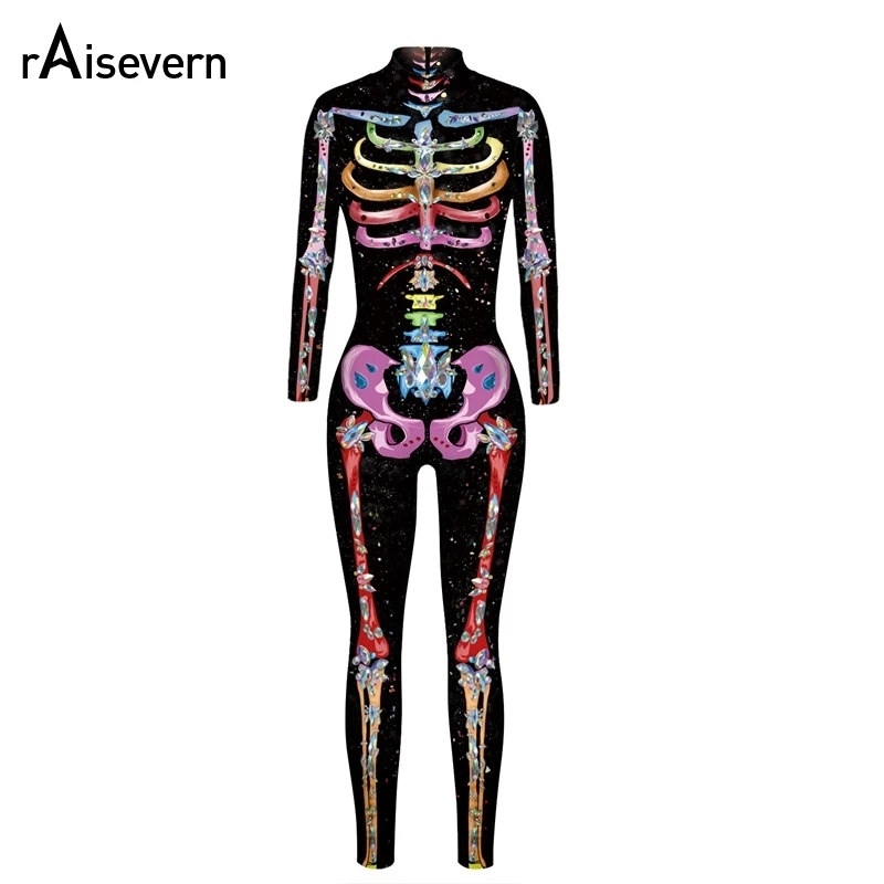 Mono con estampado de calaveras en 3D para mujer, mono con cremallera ...