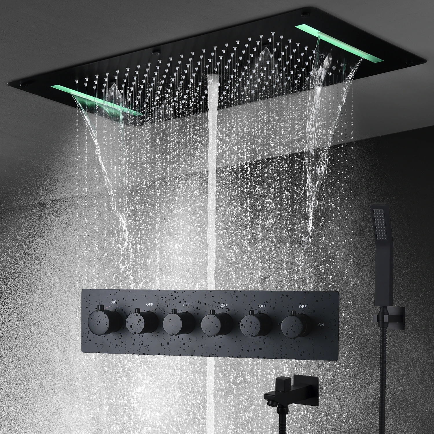 Matte Black RGB LED Shower Head Set Constant Temperature Valve Mixer ...