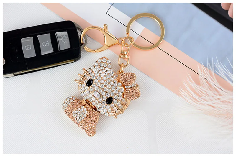 Rhinestone Hello Kitty Cat Cartoon Style Keyring - KawaiiMerch.com