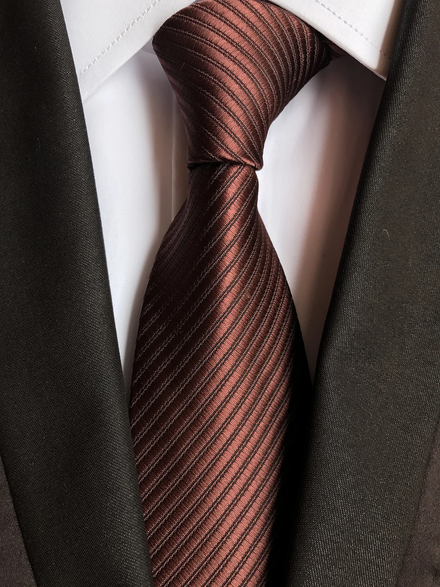 Corbata tejida de 8cm para hombre, corbatas de rayas marrón café ...