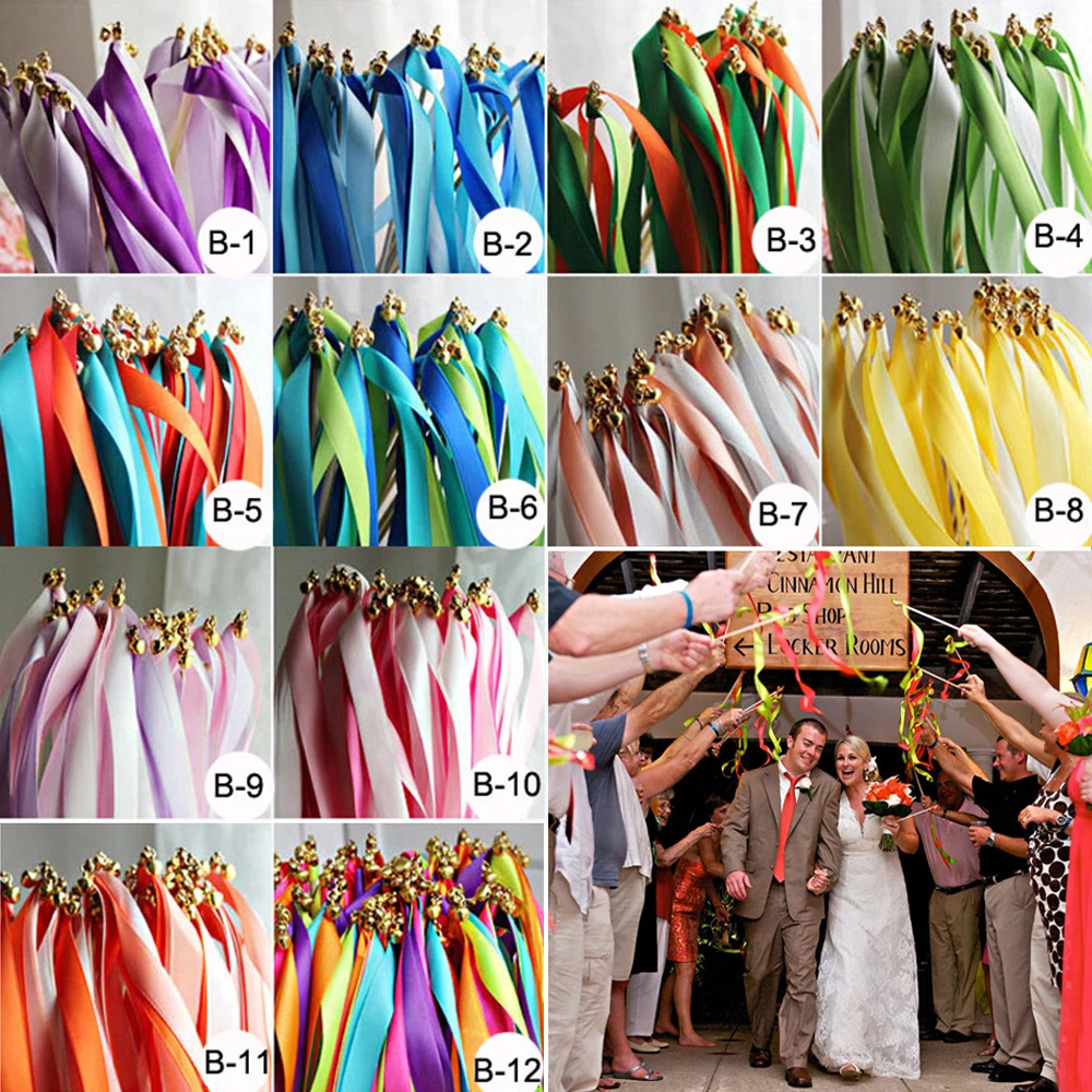 50-20pcs-Colorful-Stain-Ribbon-Wedding-Stick-Mixed-Color-Wedding-Wands ...