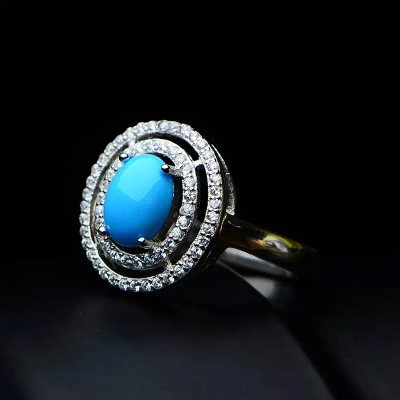 Anillo de plata azul turquesa natural para mujer, joya de Gema azul ...