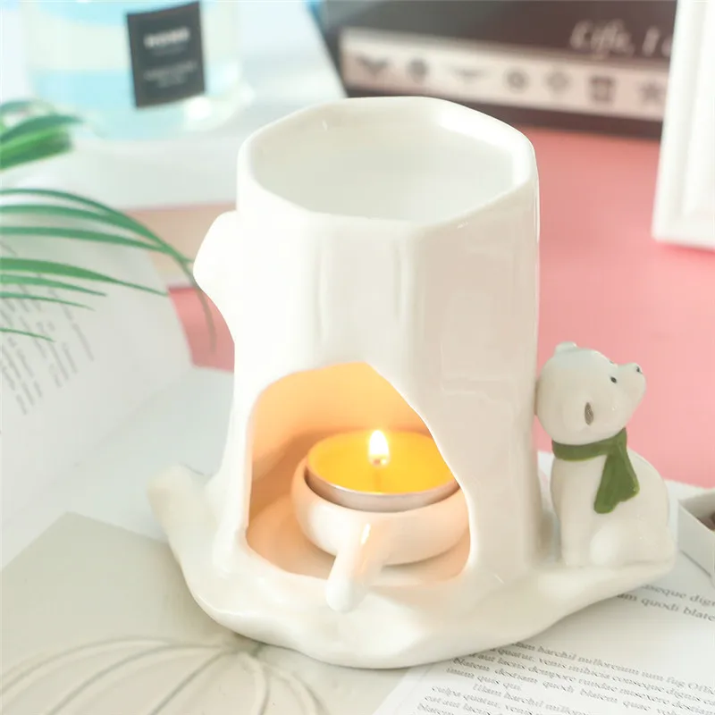 만화 곰 세라믹 캔들 홀더 아로마 테라피 향수 에센셜 오일 램프 아로마 버너 간단한 촛대 홈 웨딩 장식인센스