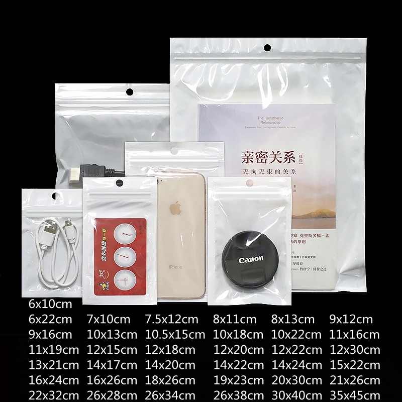 50Pcs-White-Clear-Self-Seal-Ziplock-Bag-With-Hang-Hold-Jewelry-Retail ...