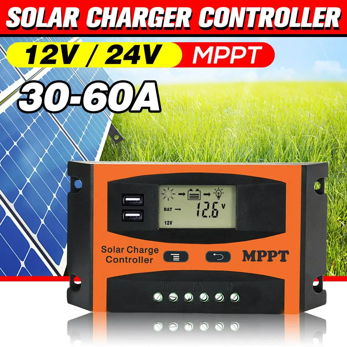 Mppt 솔라 충전 컨트롤러 Pwm 60a 50a 40a 30a 솔라 파워 레귤레이터 12v 24v 자동 듀얼 Usb Lcd