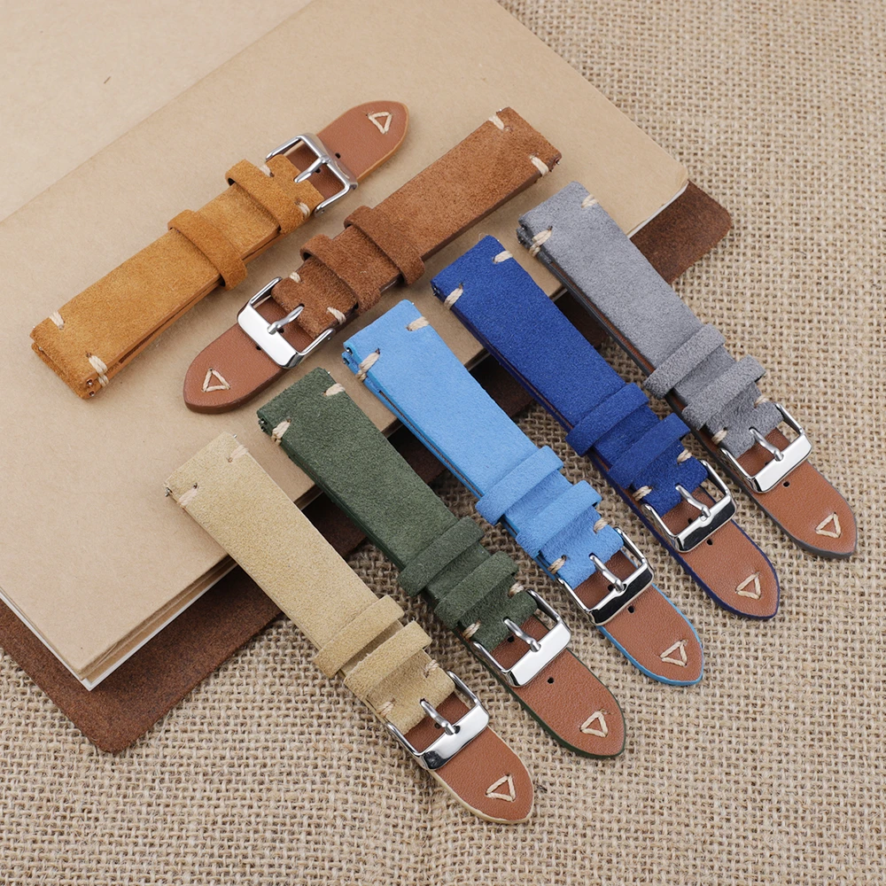 Suede Leather Watch Strap 18mm 19mm 20mm 21mm 22mm Grey Vintage Watch ...