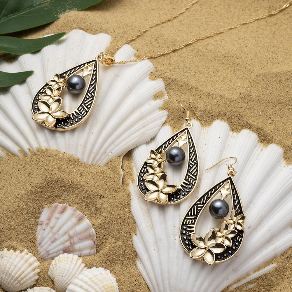 SophiaXuan-Hawaiian-Jewelry-Sets-Plumeria-Dangling-Drop-Pearl-Earrings ...