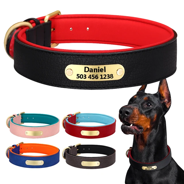 Genuine Leather Dog Collar with Personalised ID Tag - T.Ess ...