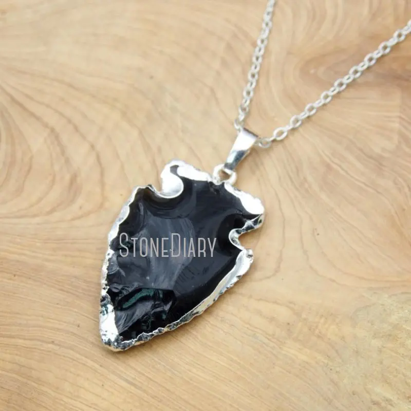 NM15751-10Pcs-Black-Obsidian-Chains-Necklaces-Silver-Electroplated ...