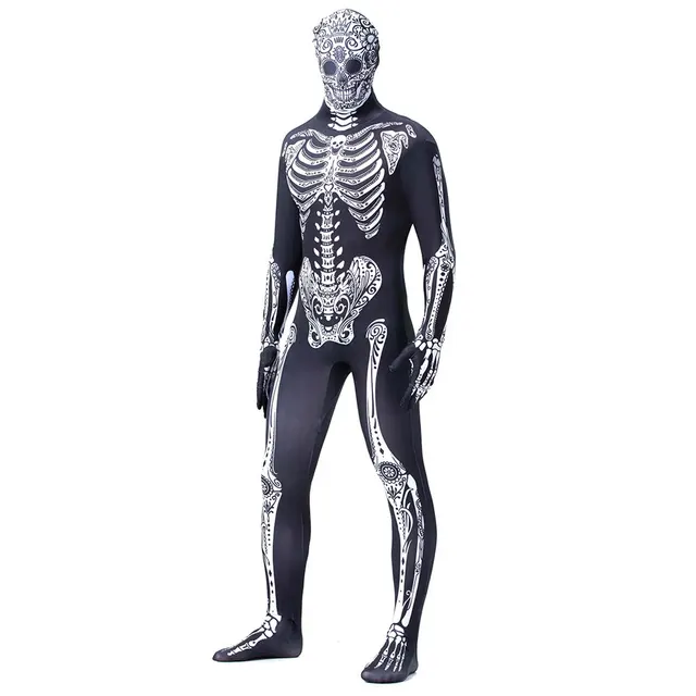 Day of the Dead Scary Zombie Skeleton Zentai Cosplay Costume For Adult ...