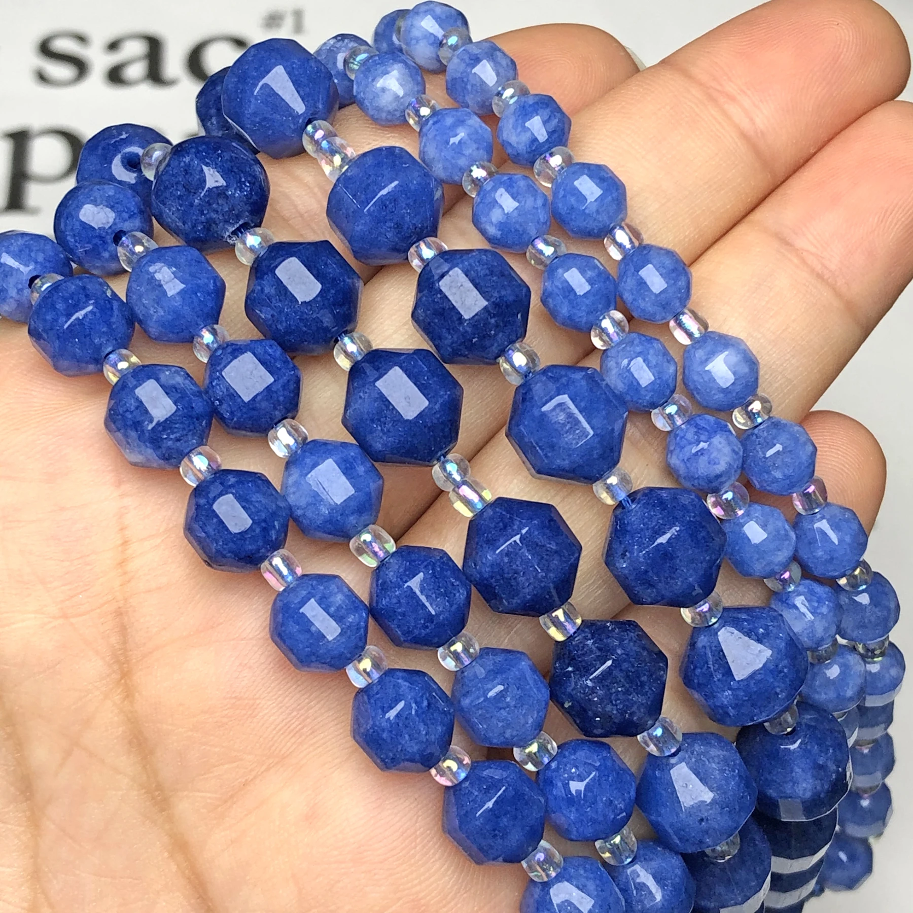 Natural Stone Faceted Blue Kyanite Jades Gem Round Loose Spacer Beads For Jewelry Making Diy ...