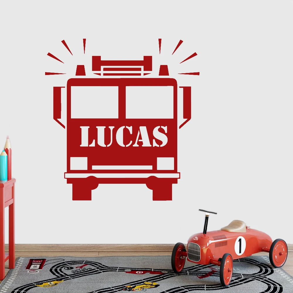 Personalized-Custom-Name-Wall-Stickers-Cartoon-Fire-Engine-Vinyl-Decals ...
