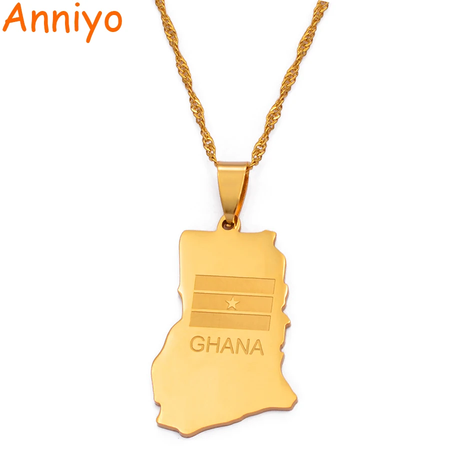 GHANA Map and Flag Necklaces Gold ColorCharm Pendant Necklace Ghanaians ...
