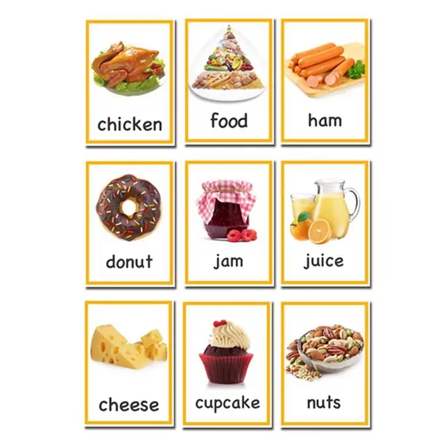 45pcs Food Cards English Flash Card Handwritten Montessori Early ...