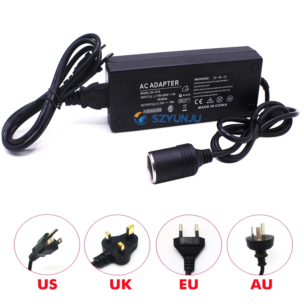EU/US/UK/AU Plug Europe Adapter 120W 12V Home Car Power 10A Power ...