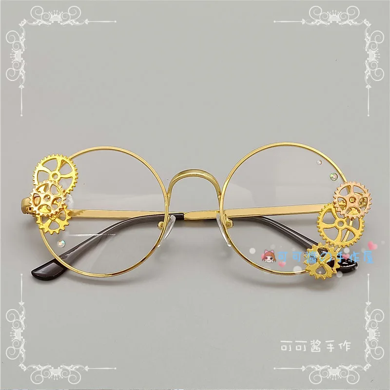 Hand made retro round frame glasses plane goth steampunk based gear ...