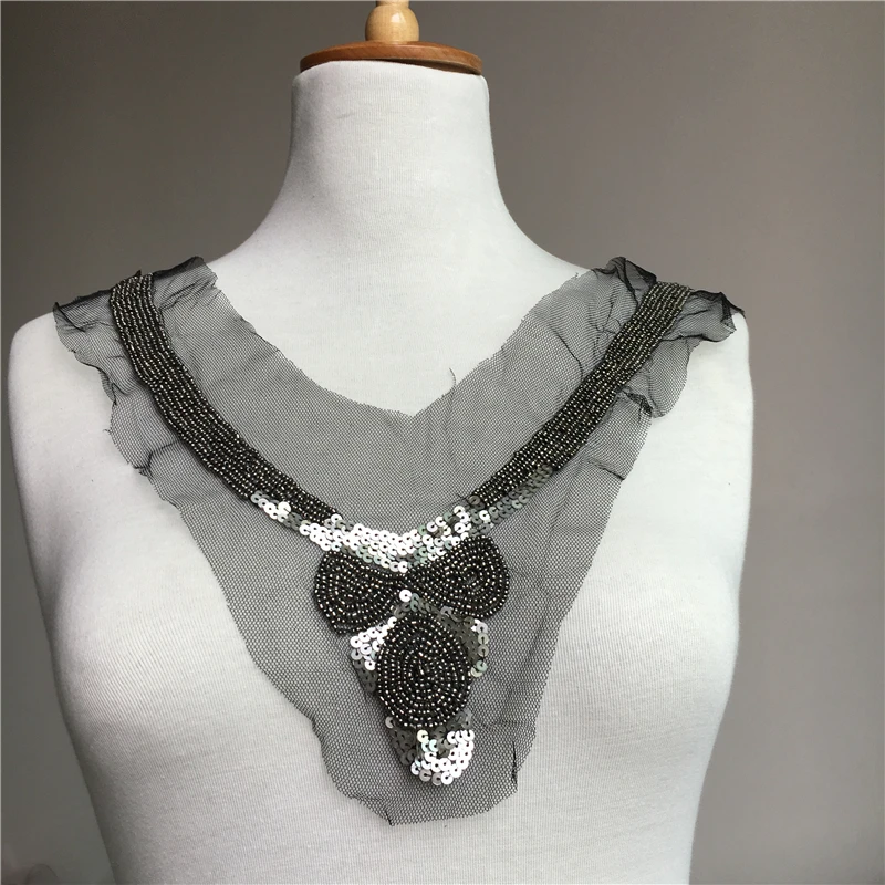 27x30cm Neckline Beaded Patch Embroidered Applique Patches For Clothing ...