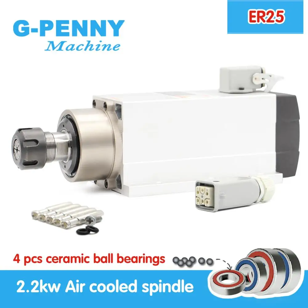New Arrival! 2.2kw ER25 air cooled spindle motor with flange CNC 220v ...
