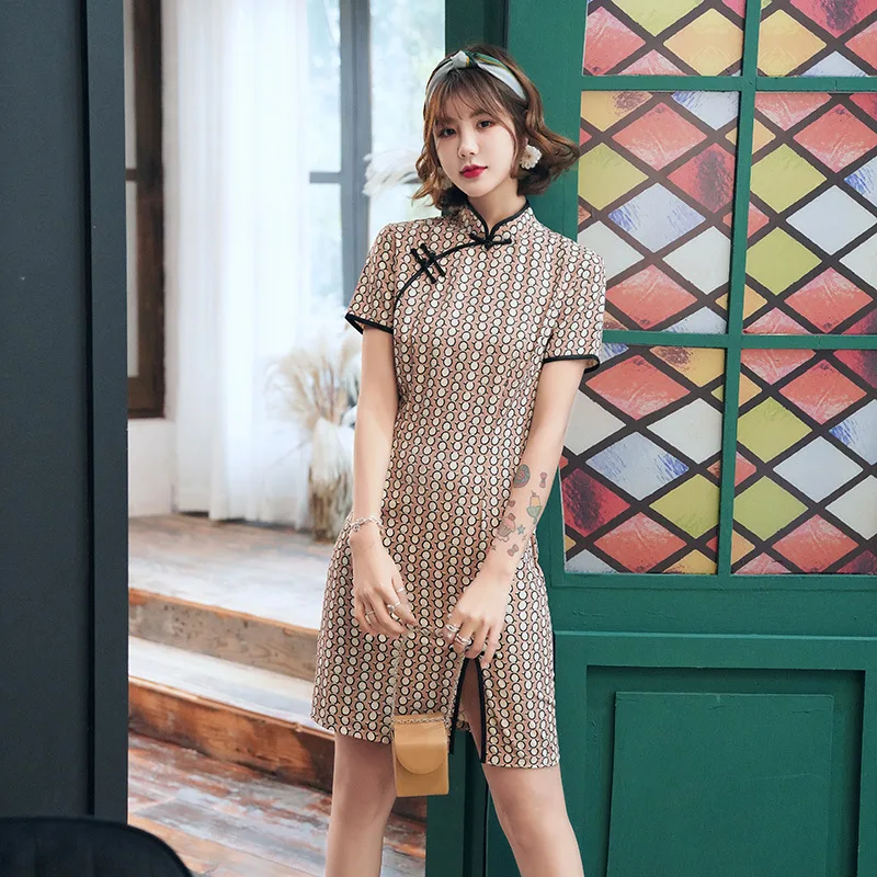 Simple pink mini short cheongsam elegant Chinese style cheongsam dress ...
