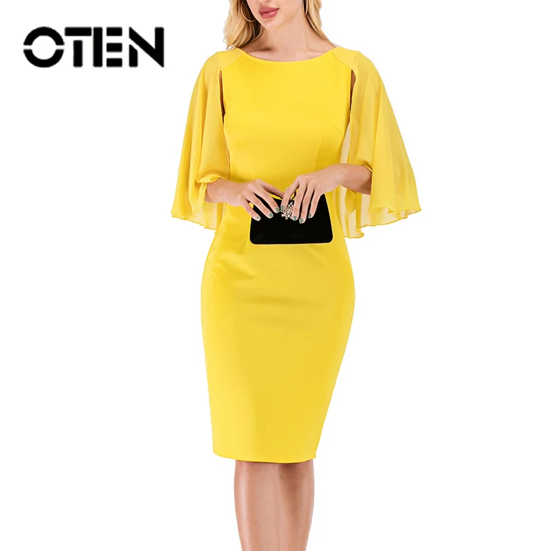 OTEN Solid Color Patchwork Cloak Pencil Slim Ladies Sexy Backless Split ...