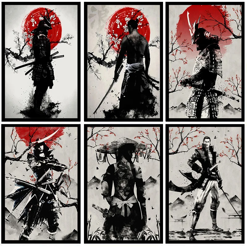 Japanese Samurai Ink Painting Canvas Posters Prints Anime Japan Samurai ...