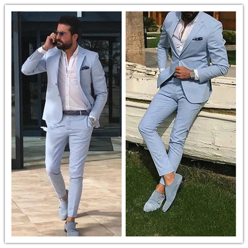 Costume Homme Light Sky Blue Slim Fit Mens Prom Suits Notched Lapel ...