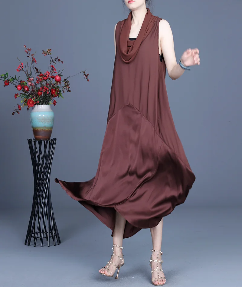 Vestido-de-seda-de-leche-con-cuello-de-bufanda-prenda-con-costuras ...