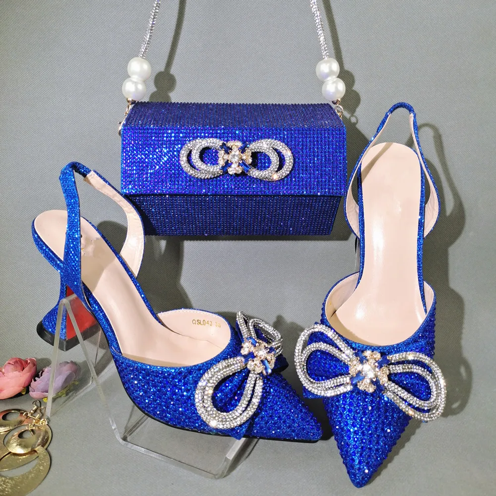 Wonderful Blue Women Shoes Match Handbag With Rhinestones African Dress ...
