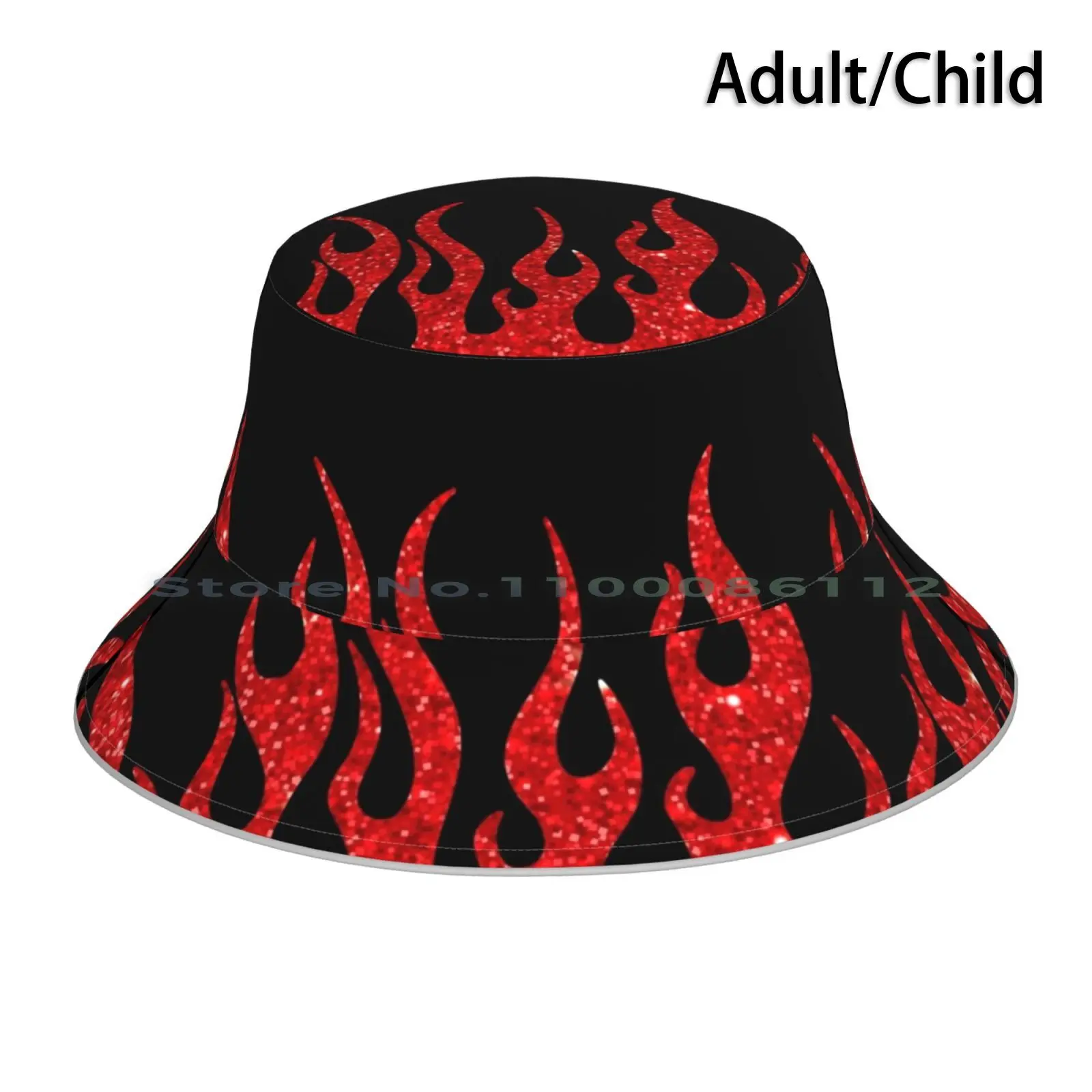 Red-Glitter-Flames-Bucket-Hat-Sun-Cap-Flame-Fire-Y2k-2000s-90s ...