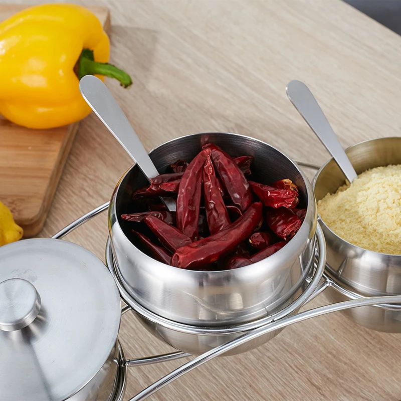 Stainless Steel Condiments Jars Serving Bowls Seasoning Container Set ...