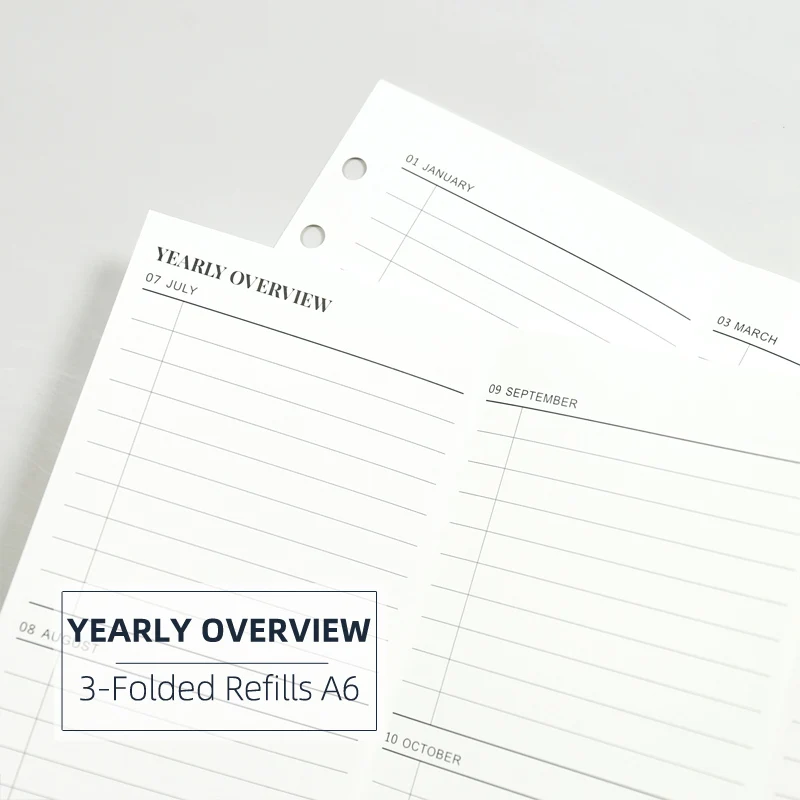 5-Sheets-Yearly-Overview-Refill-Papers-A6-Personal-Three-Folded-Refills ...