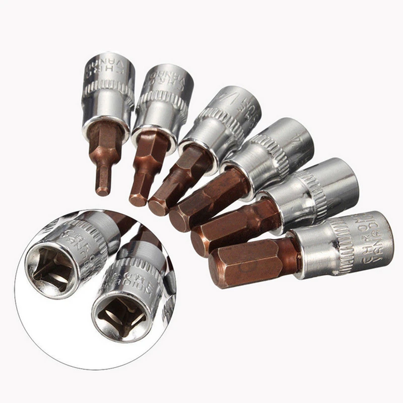 6pcs 1/4 Inch S2 Drive Hex Bit Sockets Set H3 H4 H5 H6 H7 H8 Metric ...