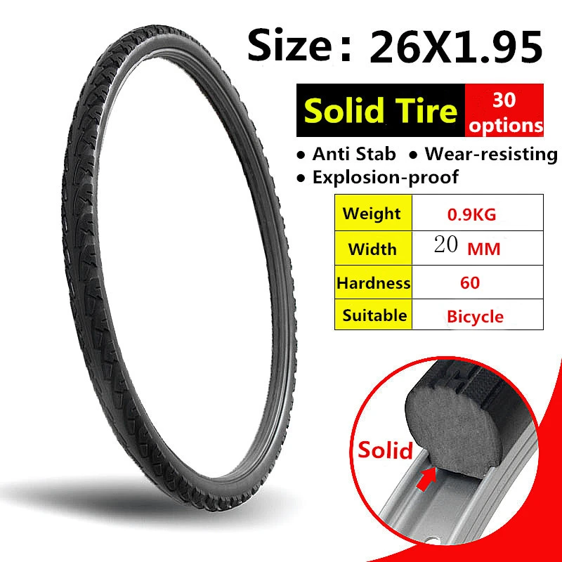 26*1.95 Bicycle Solid Wear-resistant Airless Tire Anti Stab Riding Mtb ...