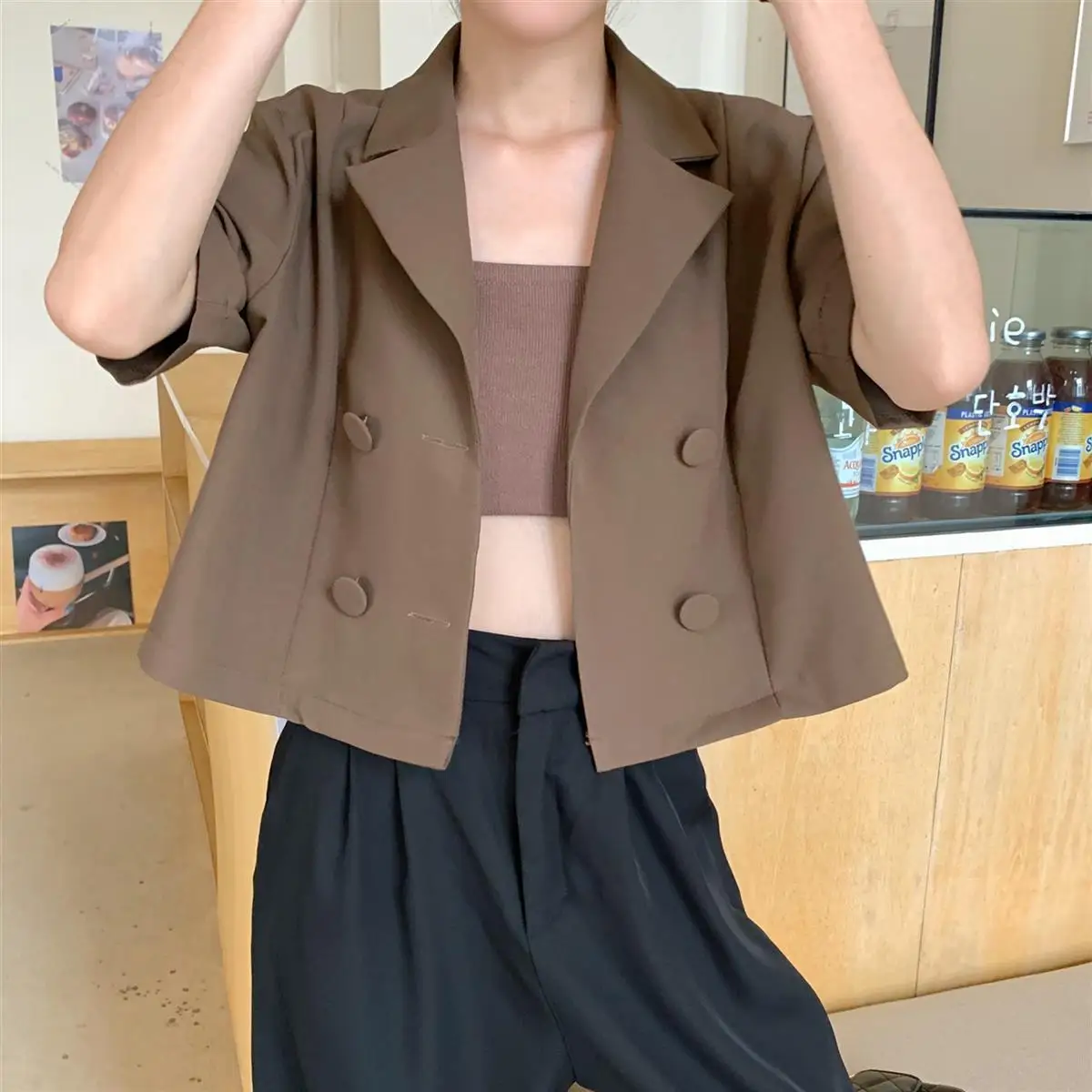 Manteau,Blazer à Double boutonnage pour femme, vêtement d'extérieur ...