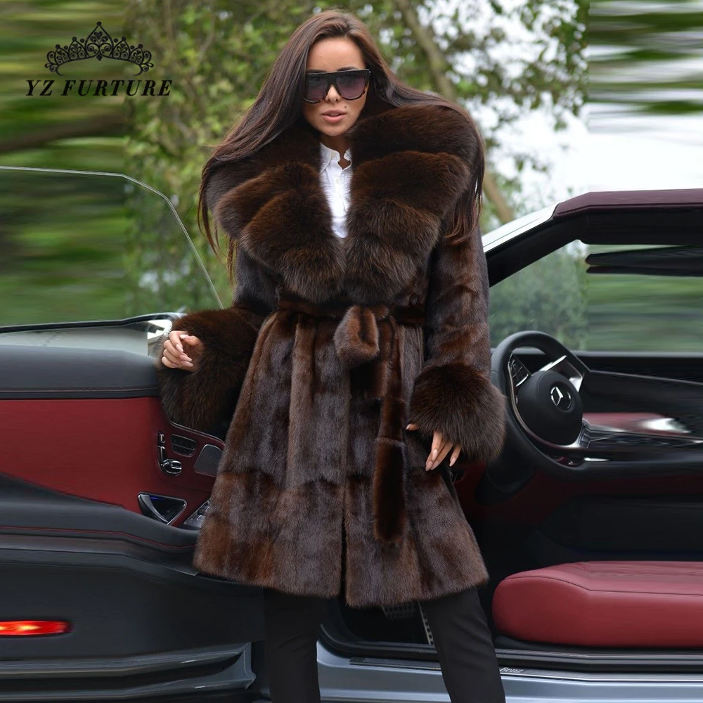2021 New Real Fur Mink Coat With Plus Size Warm Thick Fox Fur Collar Whole Skin Nature Mink Fur ...