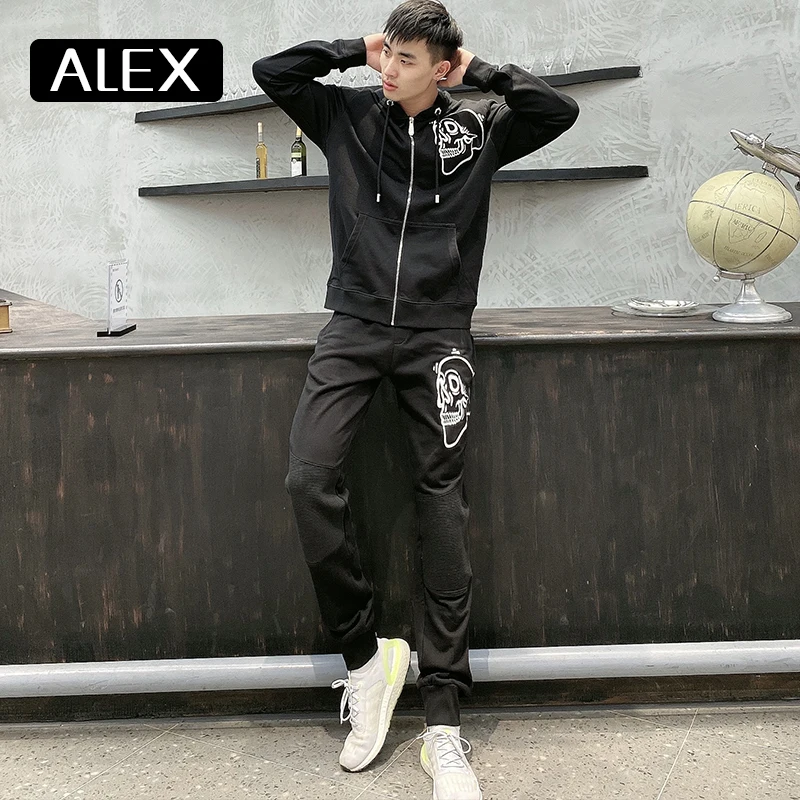 Alex-Plein-Hoodies-Men-100-Cotton-Outline-Skull-Embroidery-Fleece-Zip ...