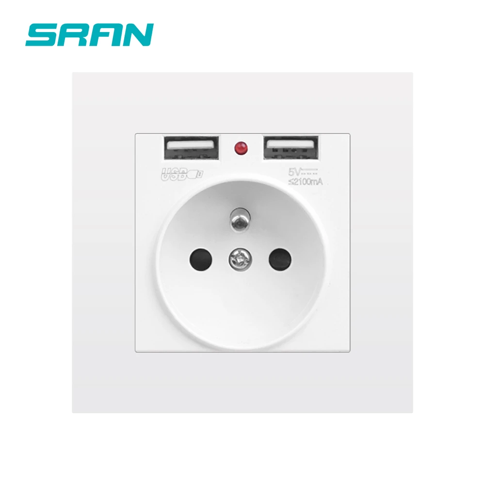 French Wall Power Socket Plug, Socket With Usb Dual Port 5v 2.1a Flame ...
