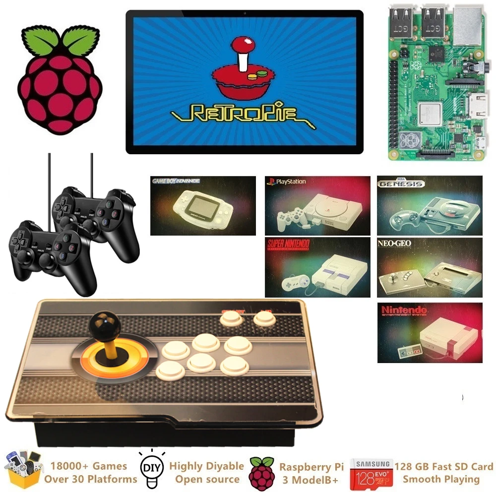 Raspberry pi 3 modelo b + arcade console de jogos vídeo retropie arcade gabinete diy 18000 retro ...